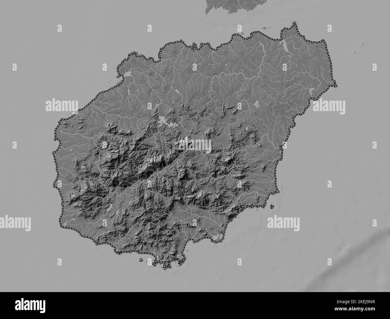 Hainan, province of China. Bilevel elevation map with lakes and rivers ...