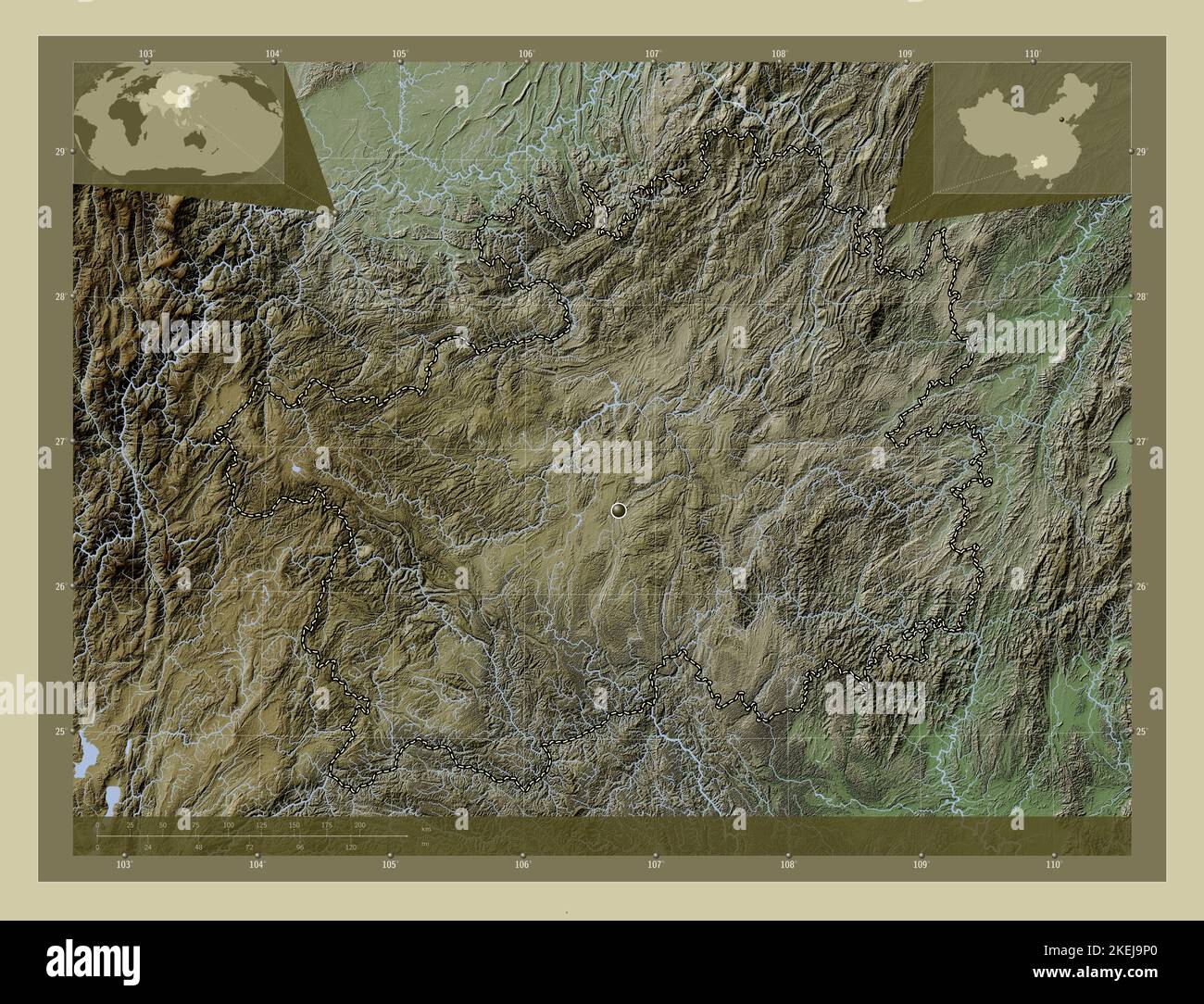 Guizhou, province of China. Elevation map colored in wiki style with ...