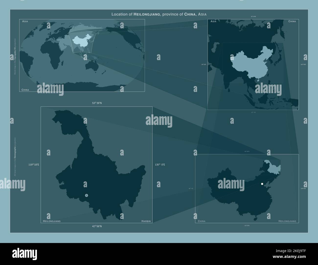 Heilongjiang, province of China. Diagram showing the location of the ...