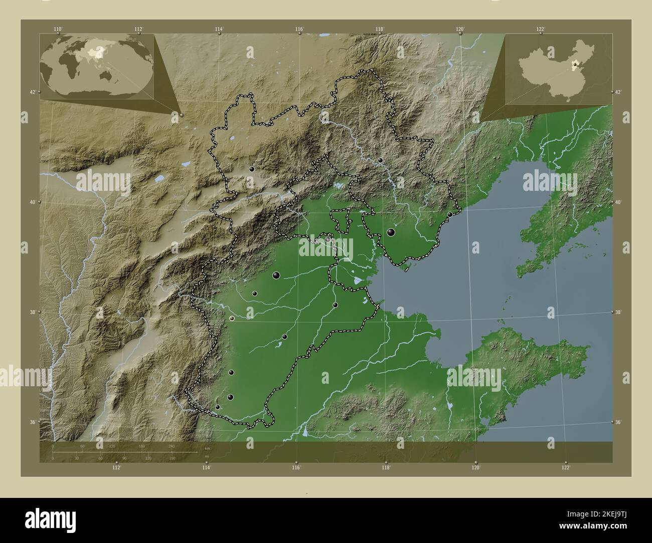 Hebei, province of China. Elevation map colored in wiki style with ...