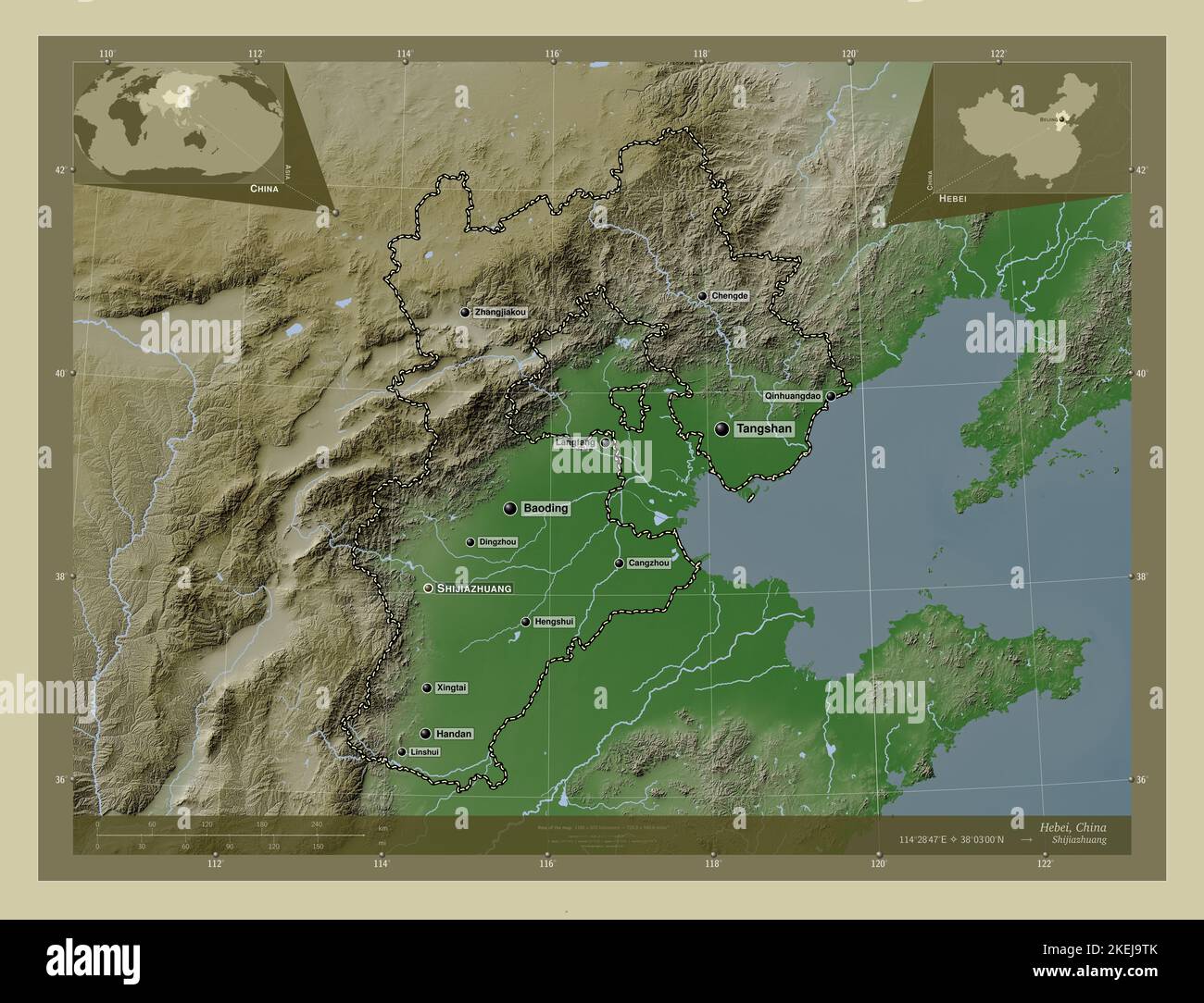 Hebei, province of China. Elevation map colored in wiki style with ...