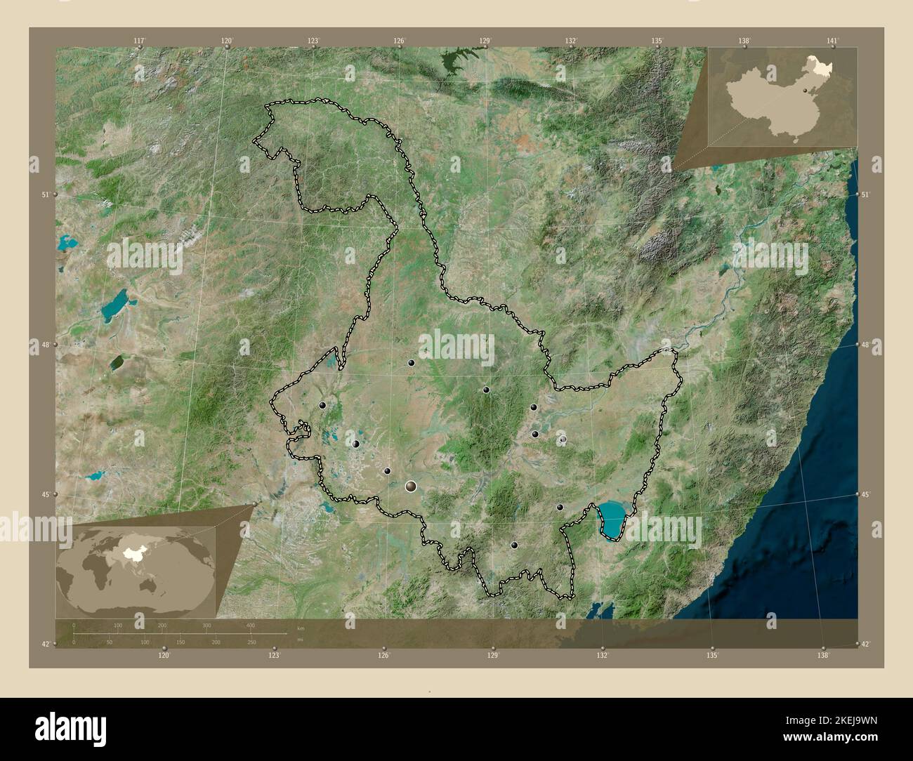 Heilongjiang, province of China. High resolution satellite map ...