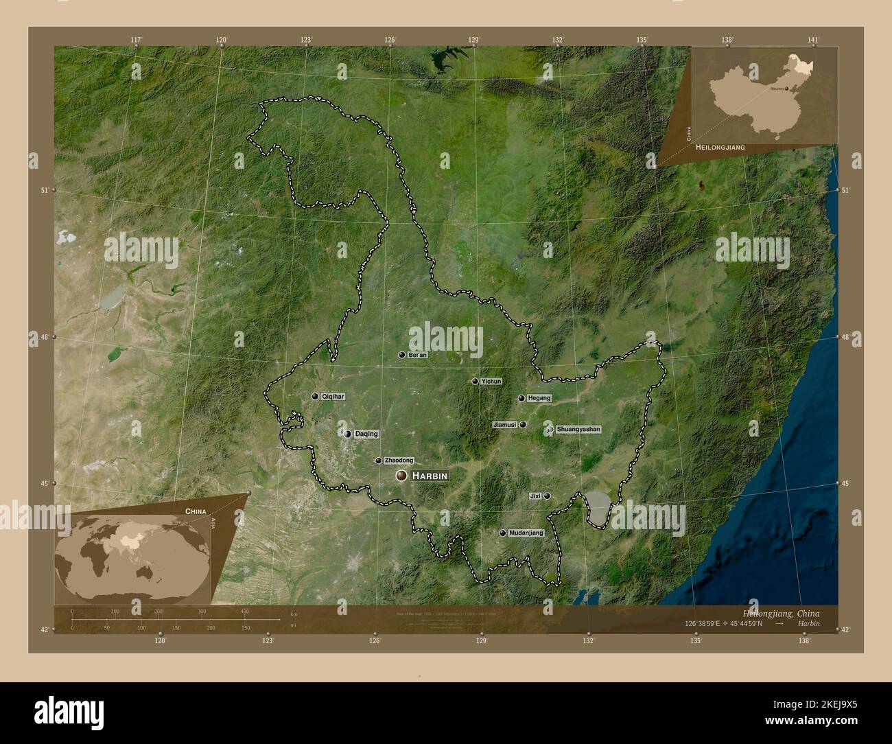 Heilongjiang, province of China. Low resolution satellite map ...