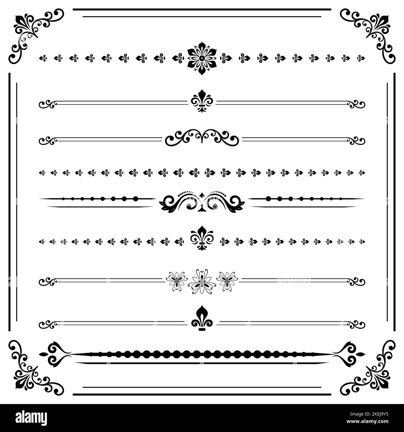 Vintage set of decorative elements. Horizontal black separators in the ...