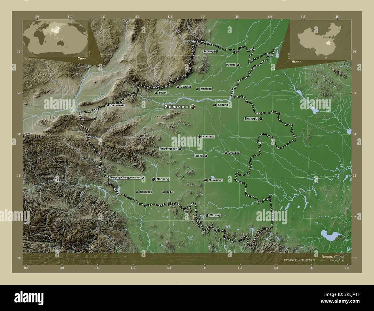 Henan, province of China. Elevation map colored in wiki style with ...