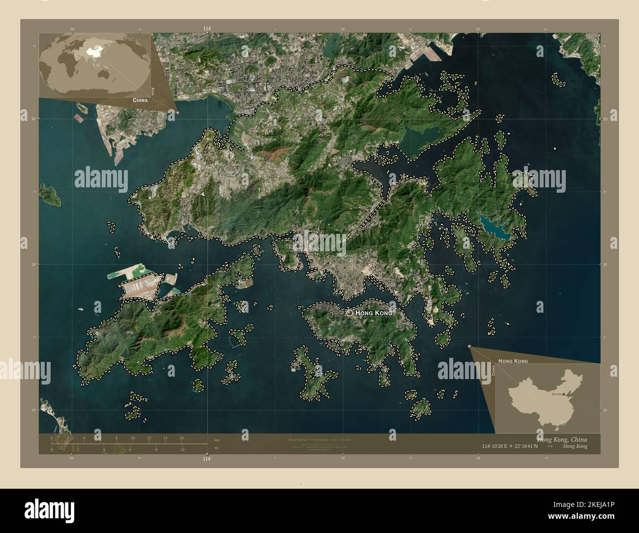 Hong Kong, autonomous region of China. High resolution satellite map ...