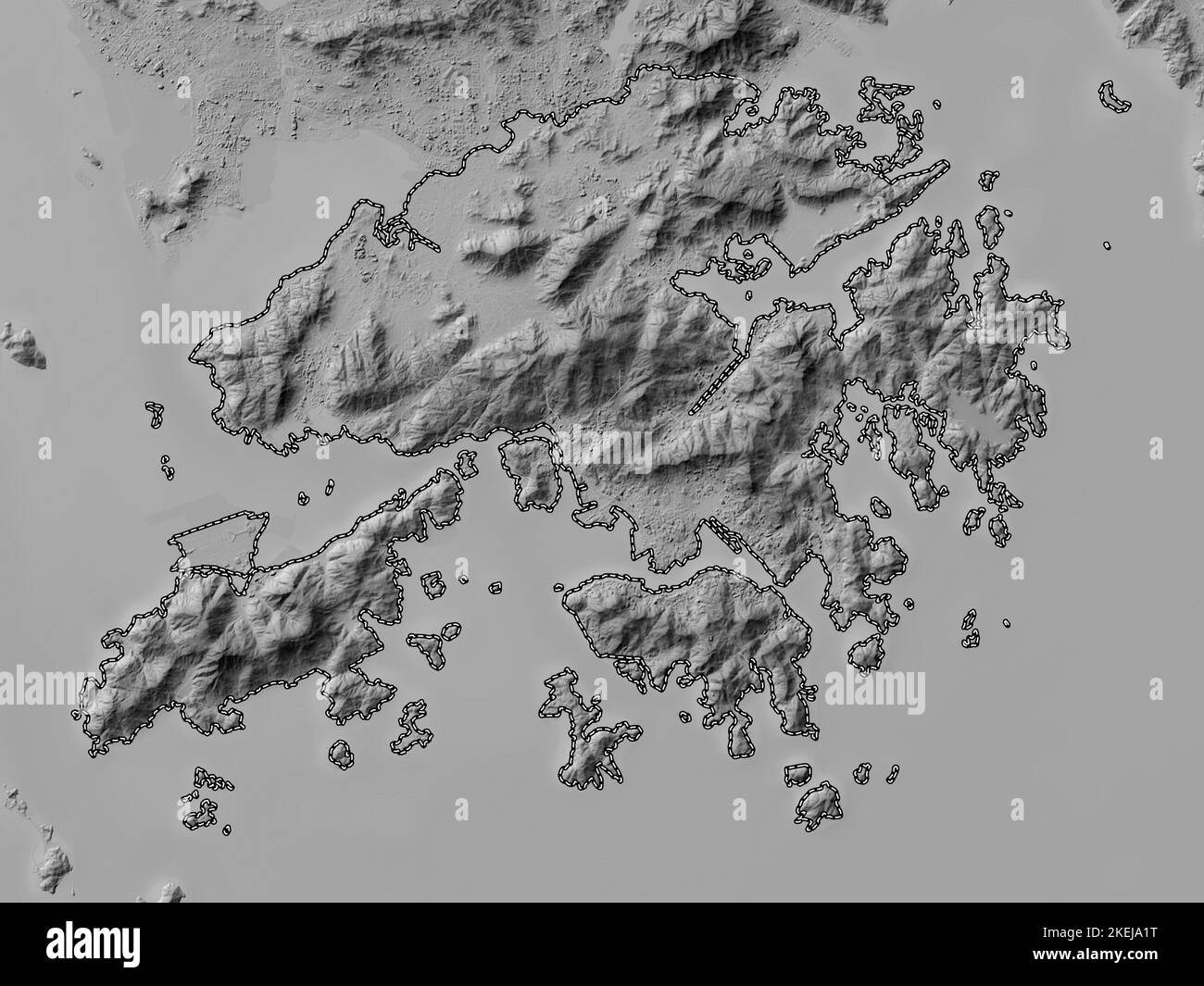 Hong Kong, autonomous region of China. Grayscale elevation map with ...