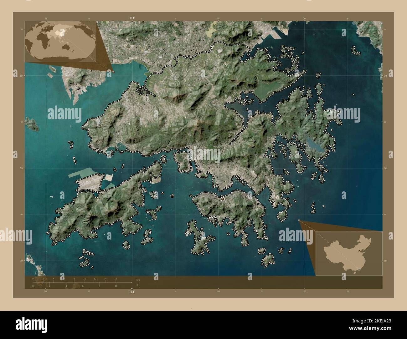 Hong Kong, autonomous region of China. Low resolution satellite map ...