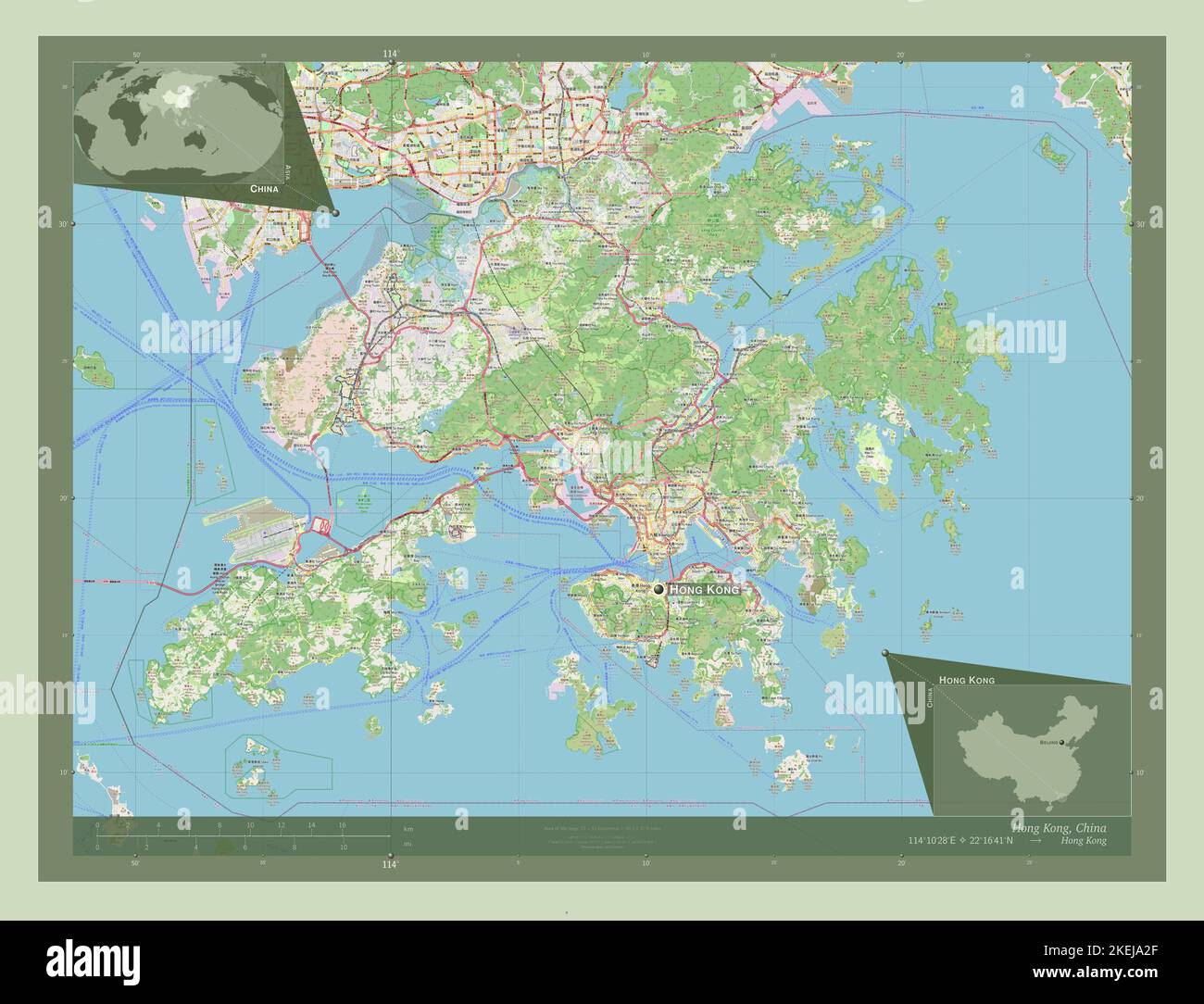 Hong Kong, autonomous region of China. Open Street Map. Locations and ...