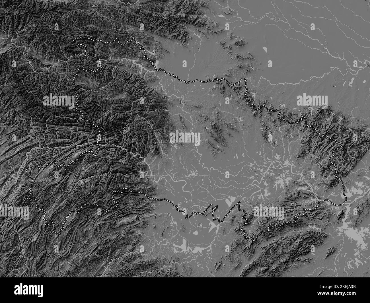 Hubei, province of China. Bilevel elevation map with lakes and rivers ...