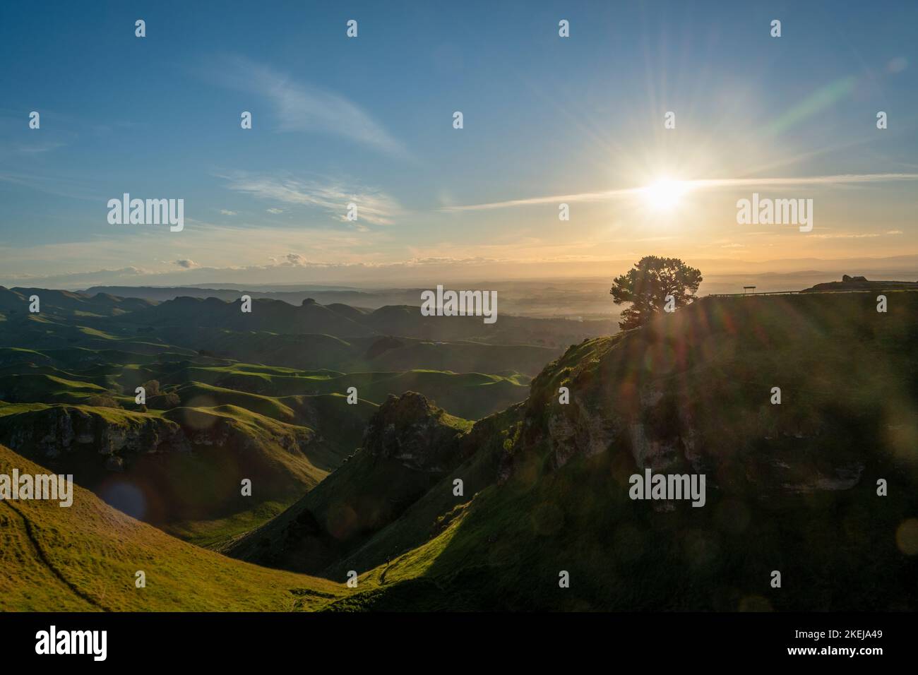 Panorama view from Te Mata Peak at sunset, Hawke’s Bay, New Zealand ...
