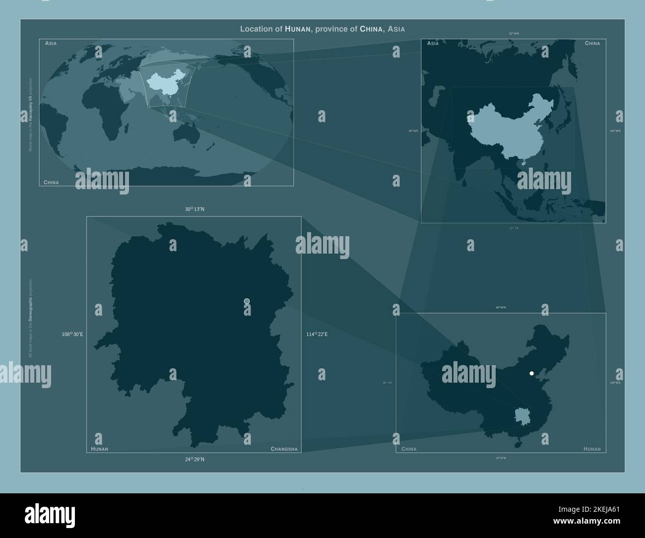 Hunan, province of China. Diagram showing the location of the region on ...