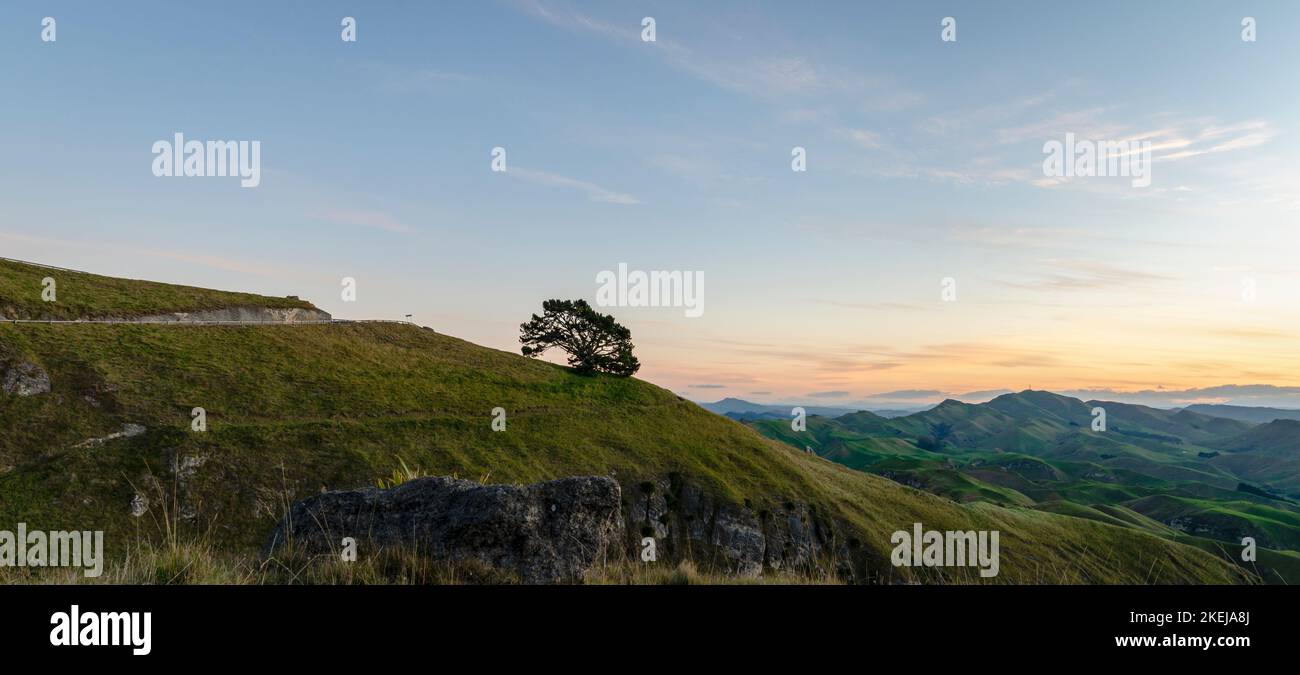 Panorama view of the Te Mata Peak at sunset, Hawke’s Bay Stock Photo ...