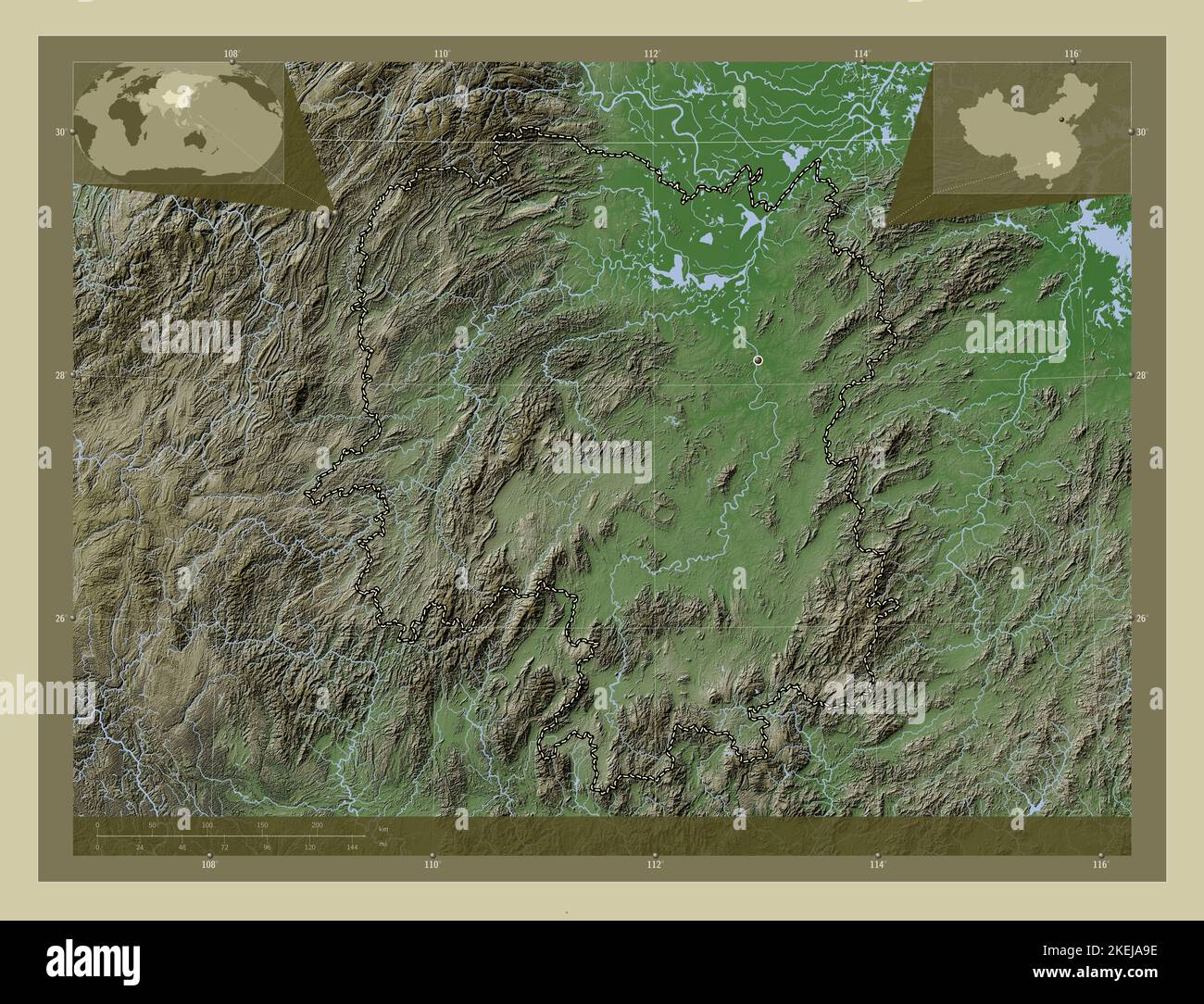 Hunan, province of China. Elevation map colored in wiki style with ...
