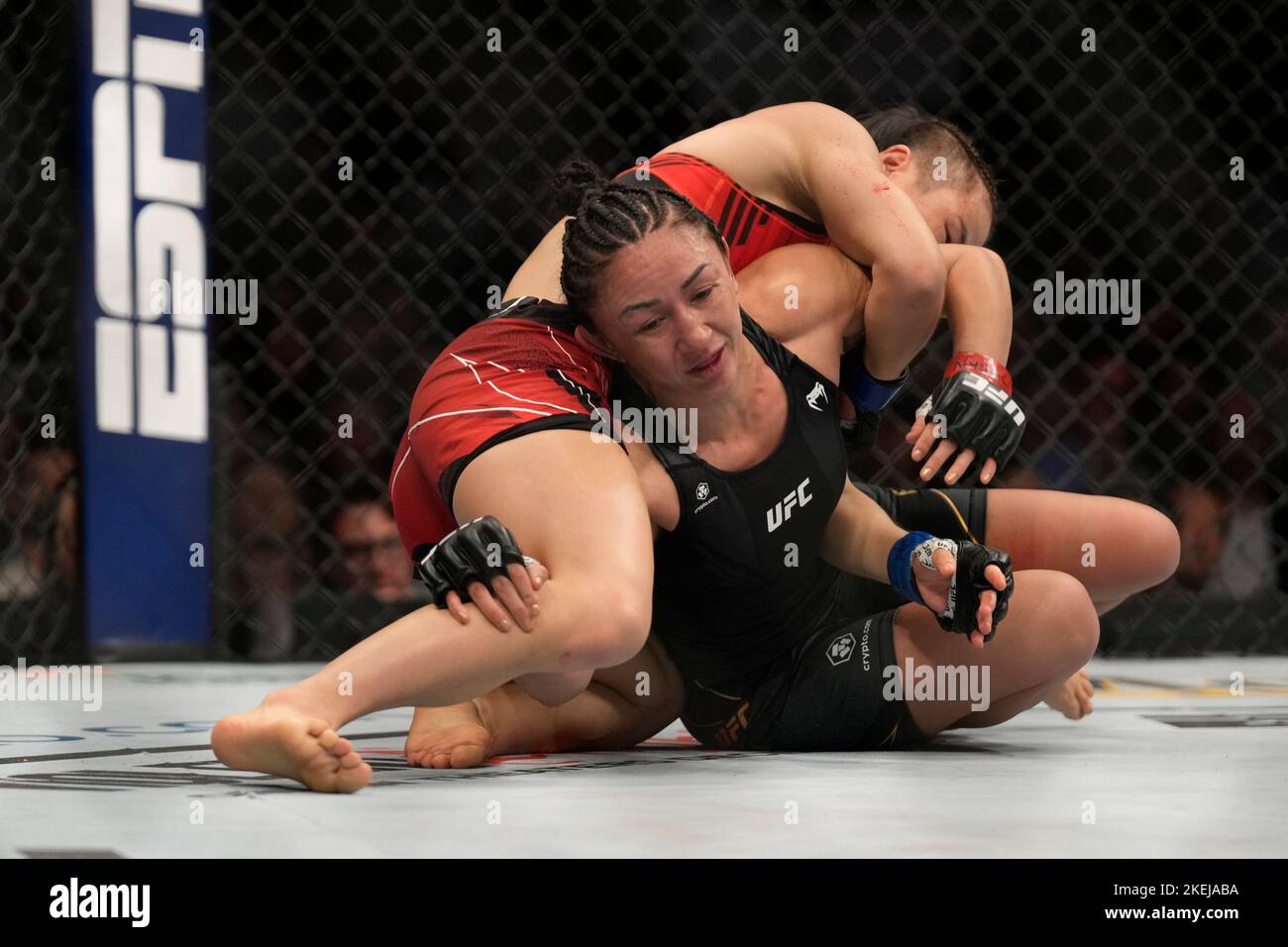 NEW YORK CITY, NY - NOVEMBER 12: Weili Zhang (top) controls the body of ...