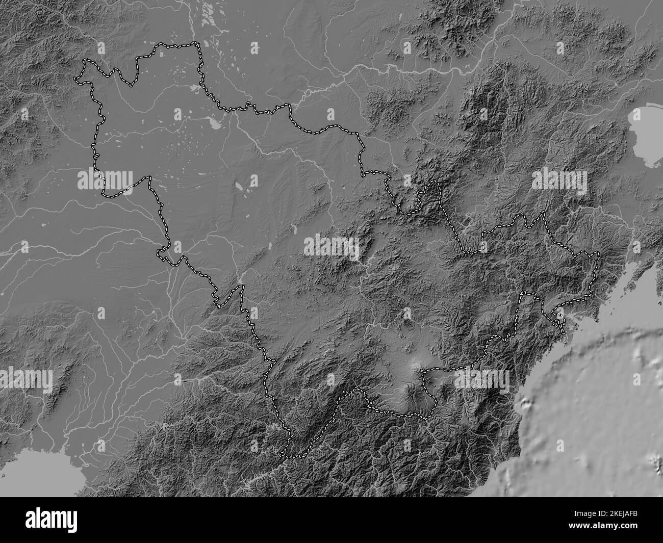 Jilin, province of China. Bilevel elevation map with lakes and rivers ...