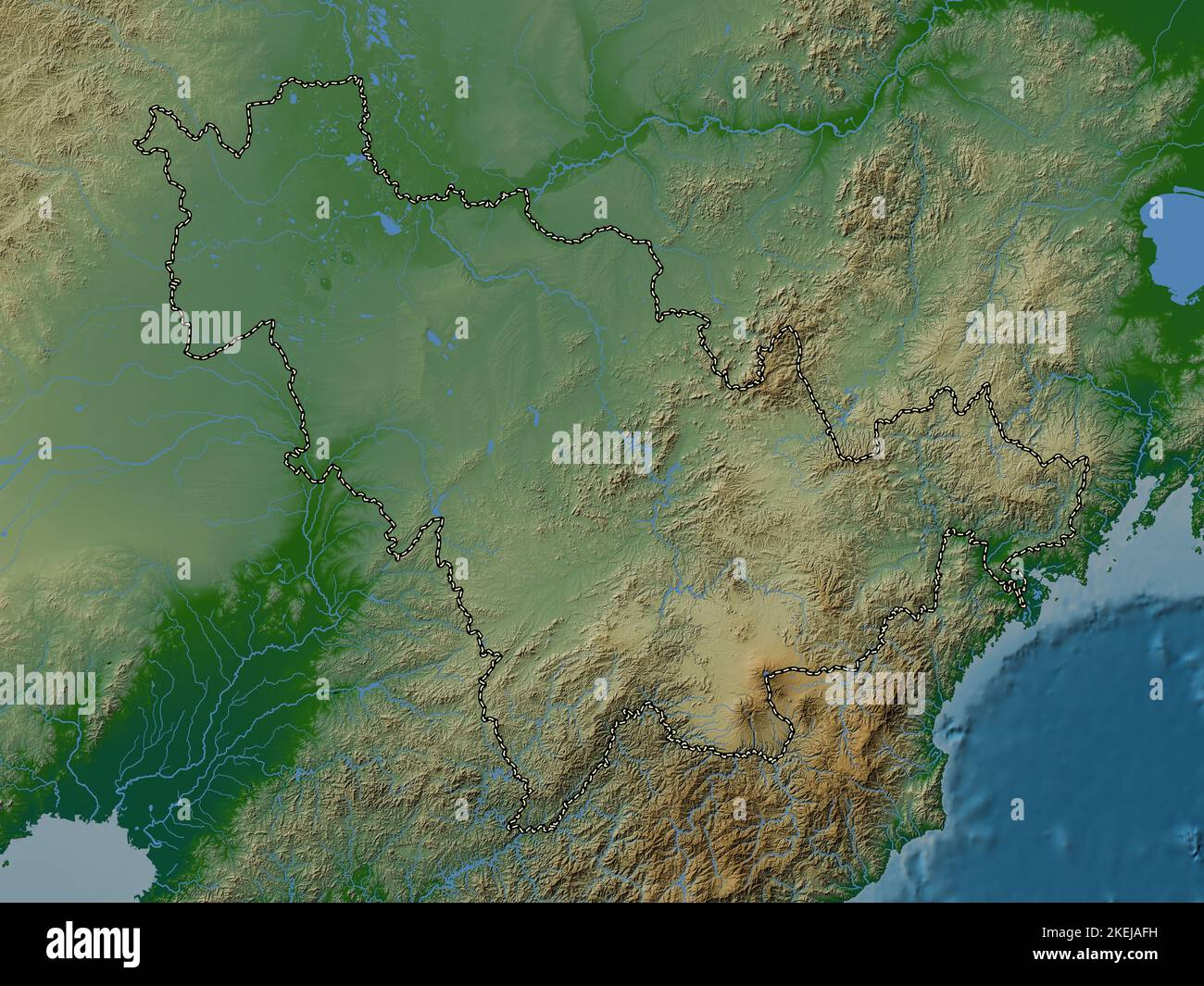 Jilin, province of China. Colored elevation map with lakes and rivers ...