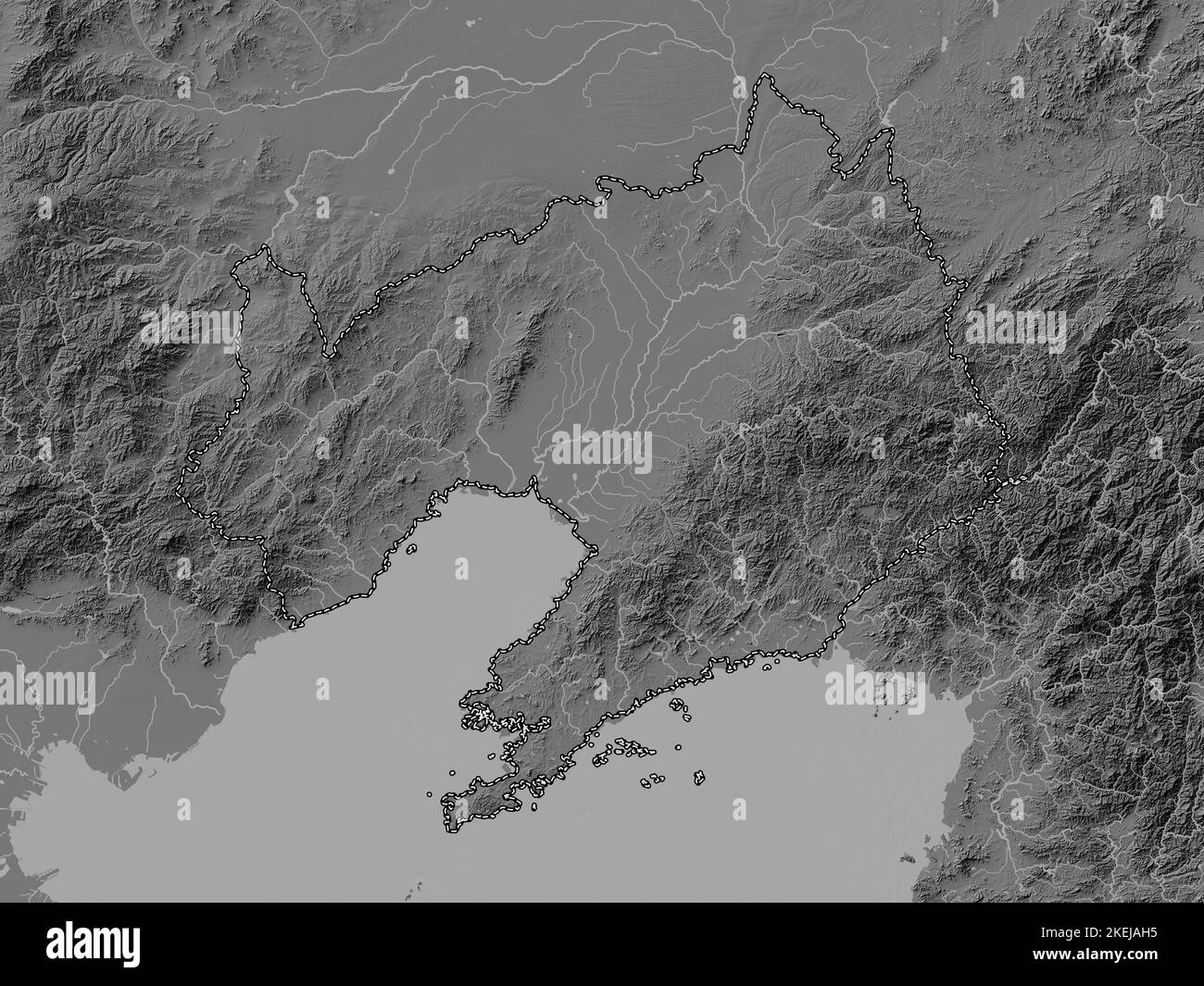Liaoning, province of China. Bilevel elevation map with lakes and ...