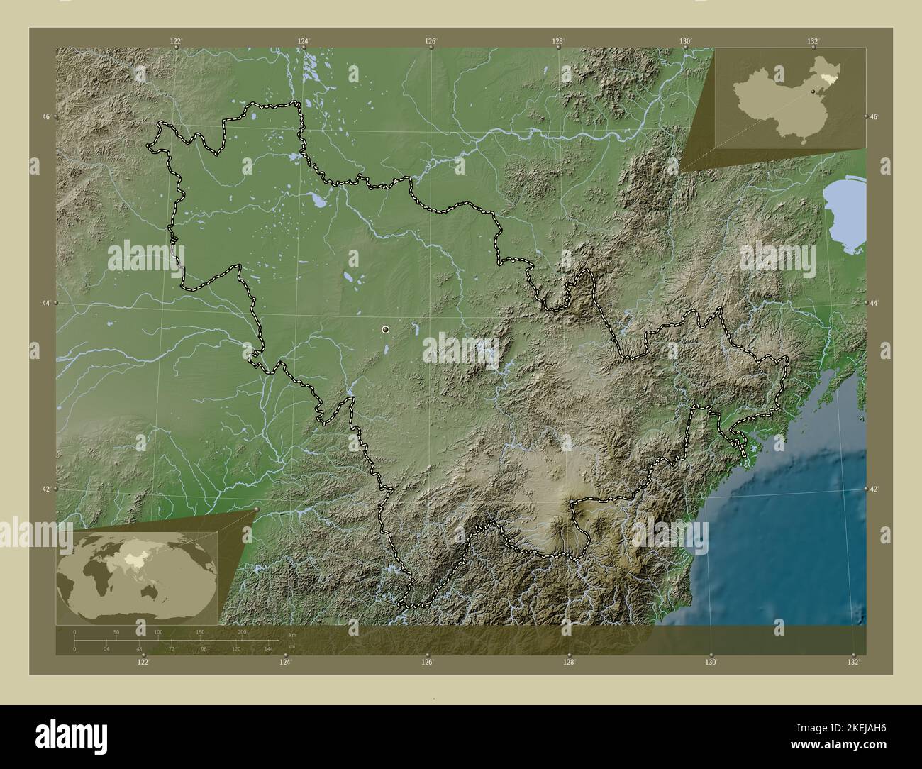 Jilin, province of China. Elevation map colored in wiki style with ...