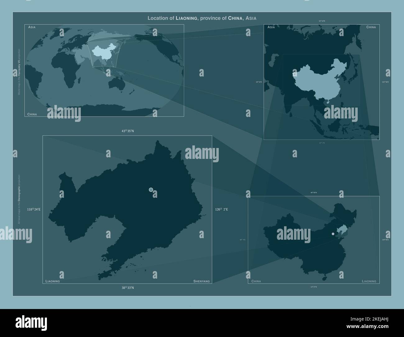 Liaoning, province of China. Diagram showing the location of the region ...