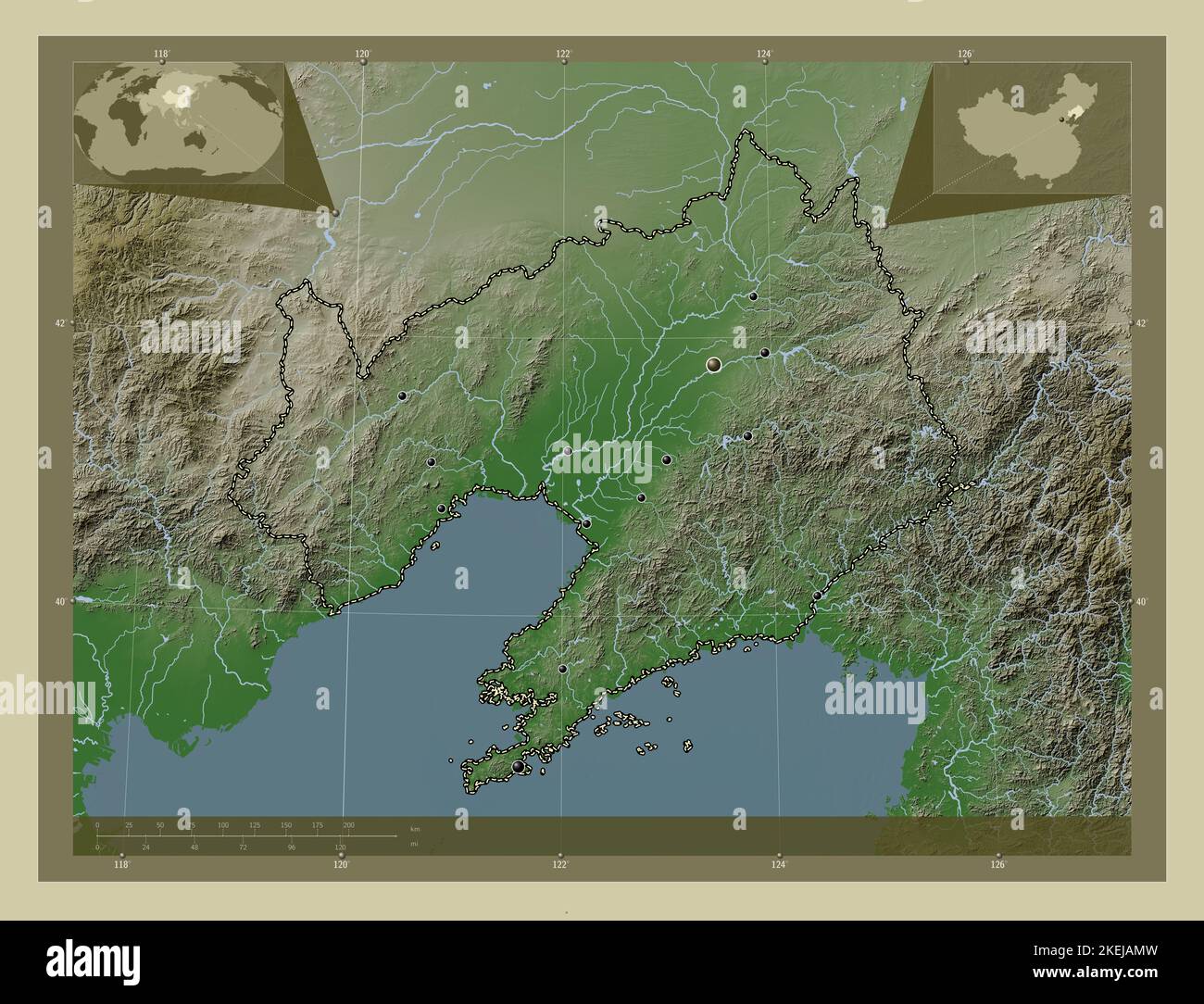 Liaoning, province of China. Elevation map colored in wiki style with ...