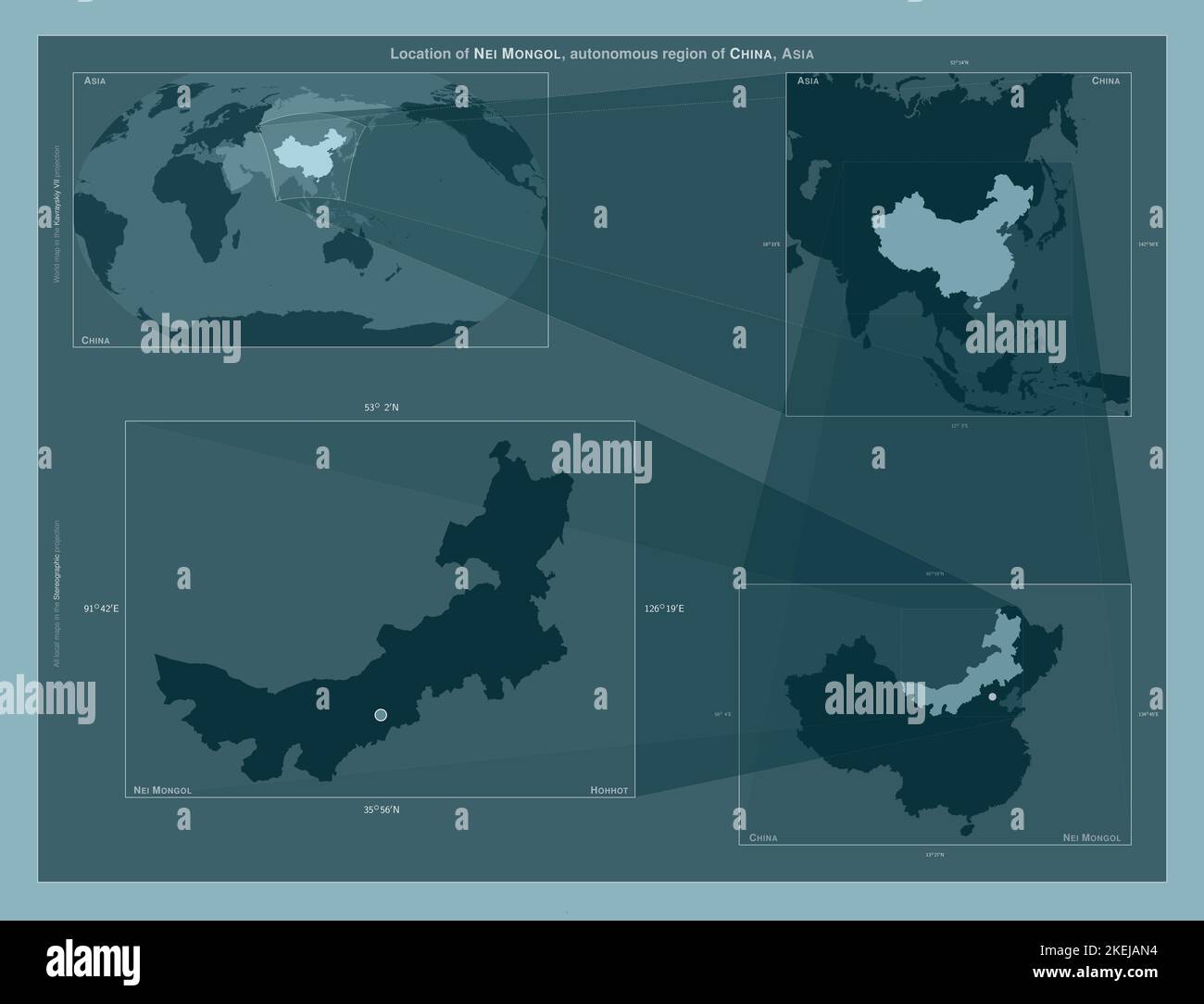 Nei Mongol, autonomous region of China. Diagram showing the location of ...