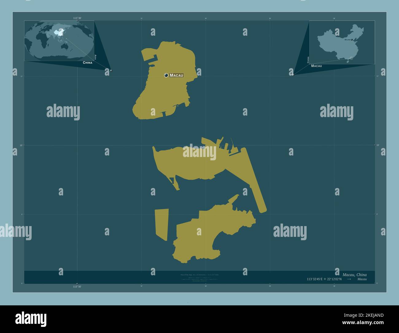 Macau, autonomous region of China. Solid color shape. Locations and ...