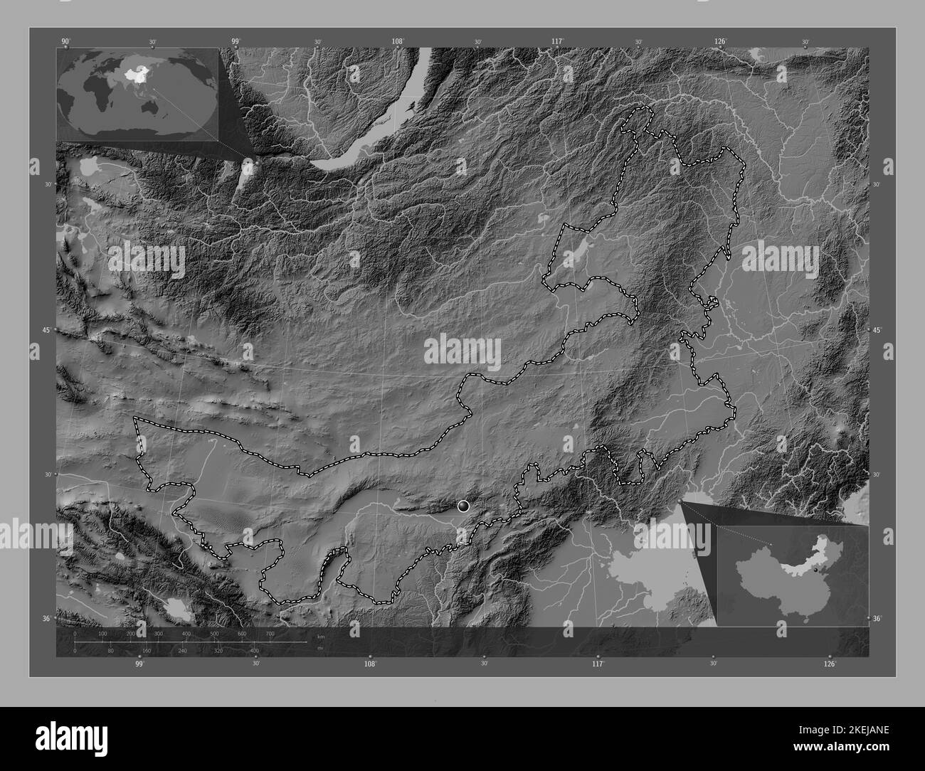 Nei Mongol, autonomous region of China. Bilevel elevation map with ...