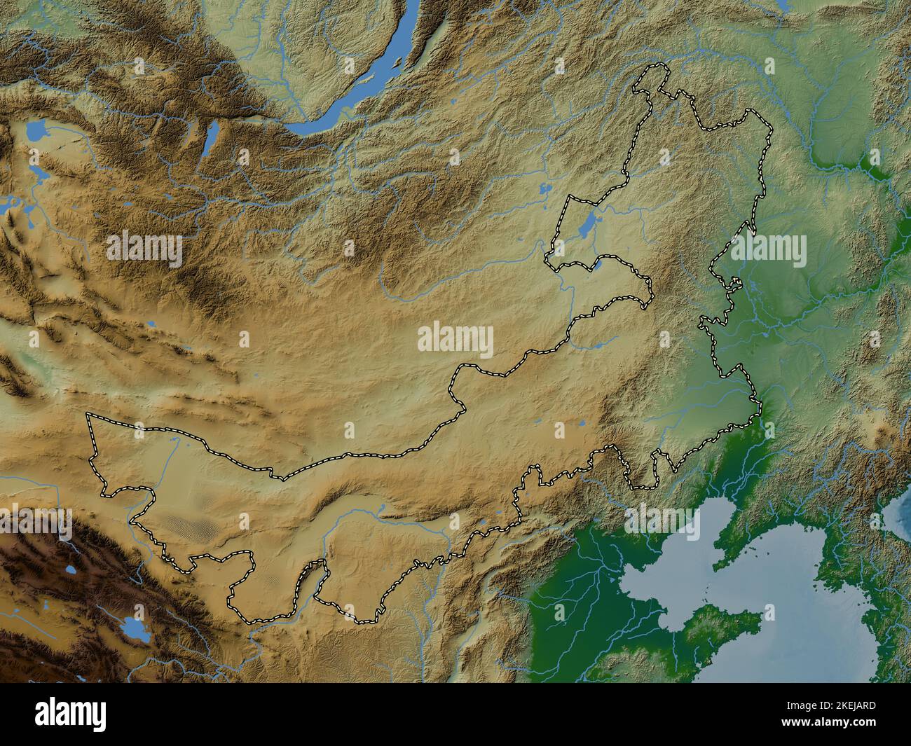 Nei Mongol, autonomous region of China. Colored elevation map with ...