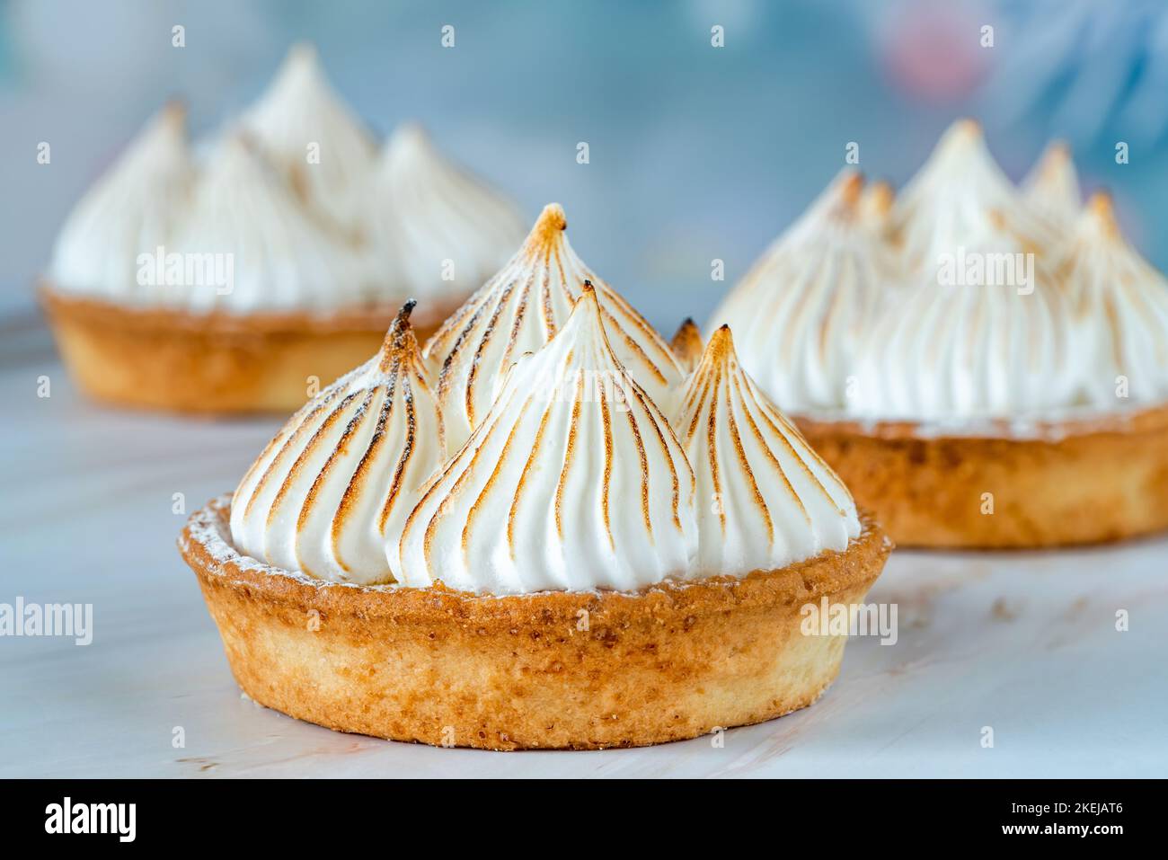 Lemon meringue tarts - traditional French and Italian dessert Stock ...