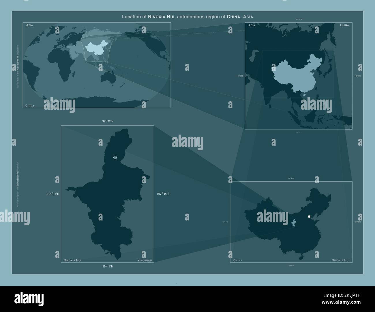 Ningxia Hui, autonomous region of China. Diagram showing the location ...