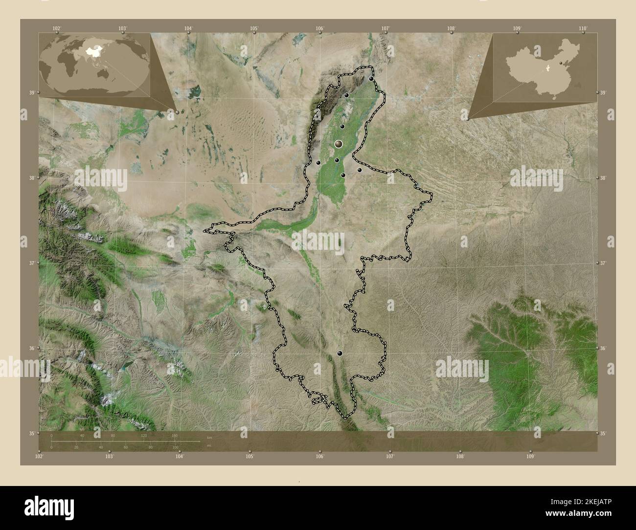Ningxia Hui, autonomous region of China. High resolution satellite map ...