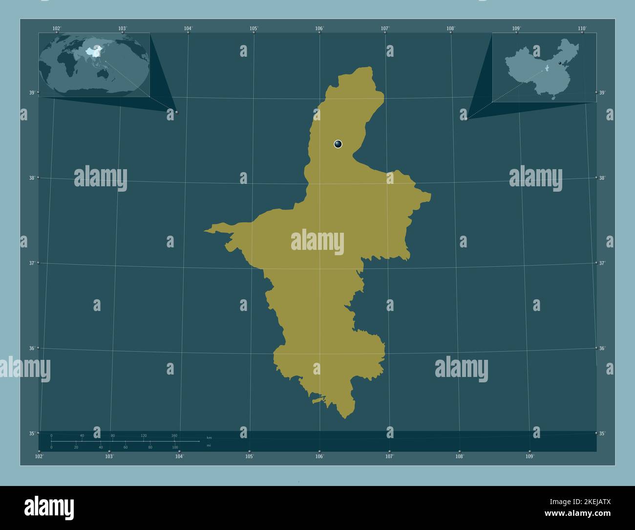 Ningxia Hui, autonomous region of China. Solid color shape. Corner ...