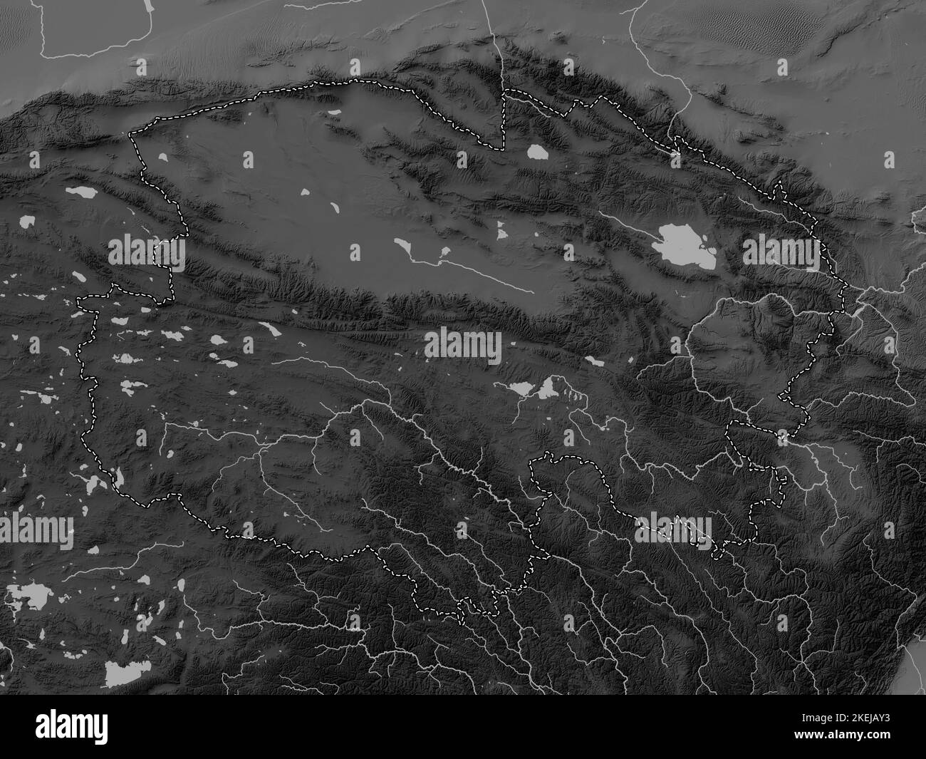 Qinghai, province of China. Grayscale elevation map with lakes and ...