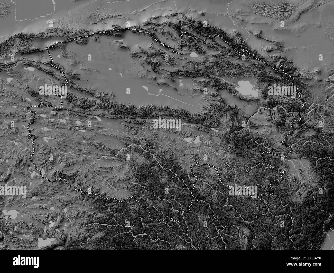Qinghai, province of China. Bilevel elevation map with lakes and rivers ...