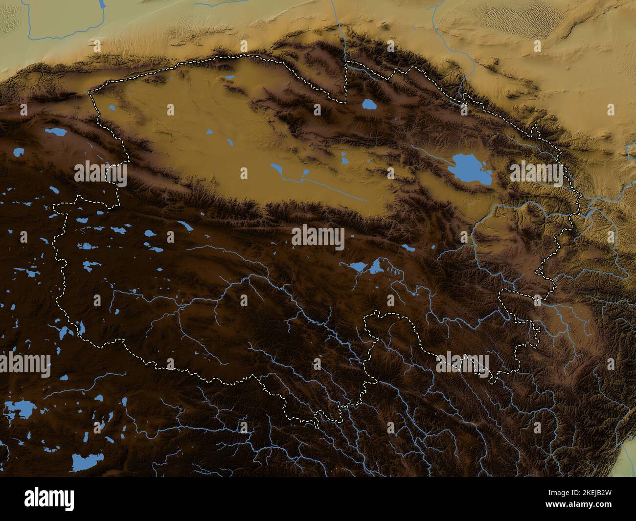 Qinghai, province of China. Colored elevation map with lakes and rivers ...