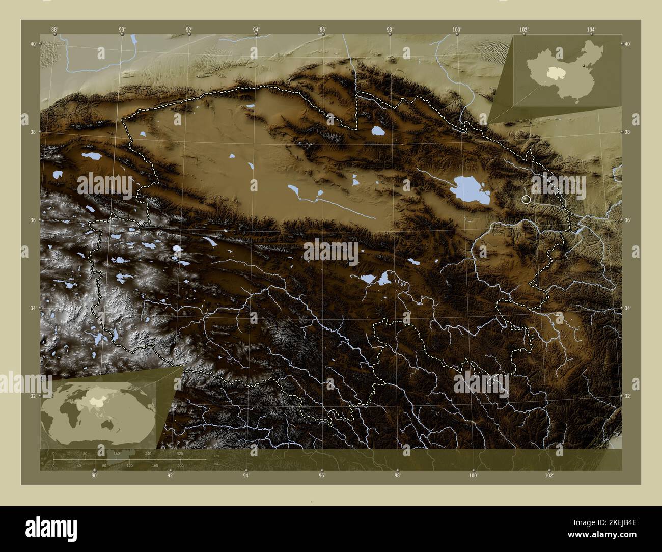 Qinghai, province of China. Elevation map colored in wiki style with ...