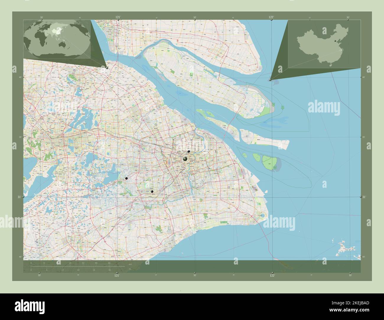 Shanghai, municipality of China. Open Street Map. Locations of major ...