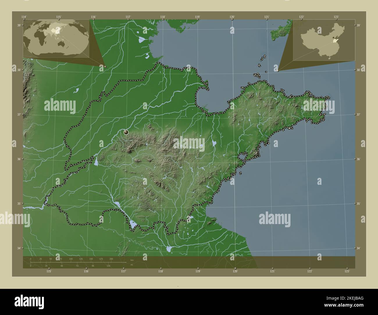 Shandong, province of China. Elevation map colored in wiki style with ...