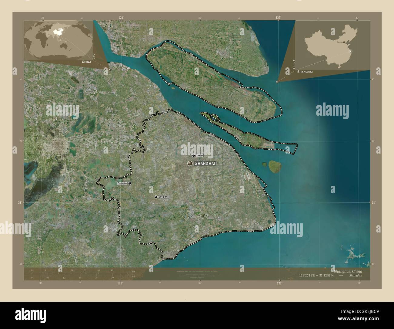 Shanghai, municipality of China. High resolution satellite map ...