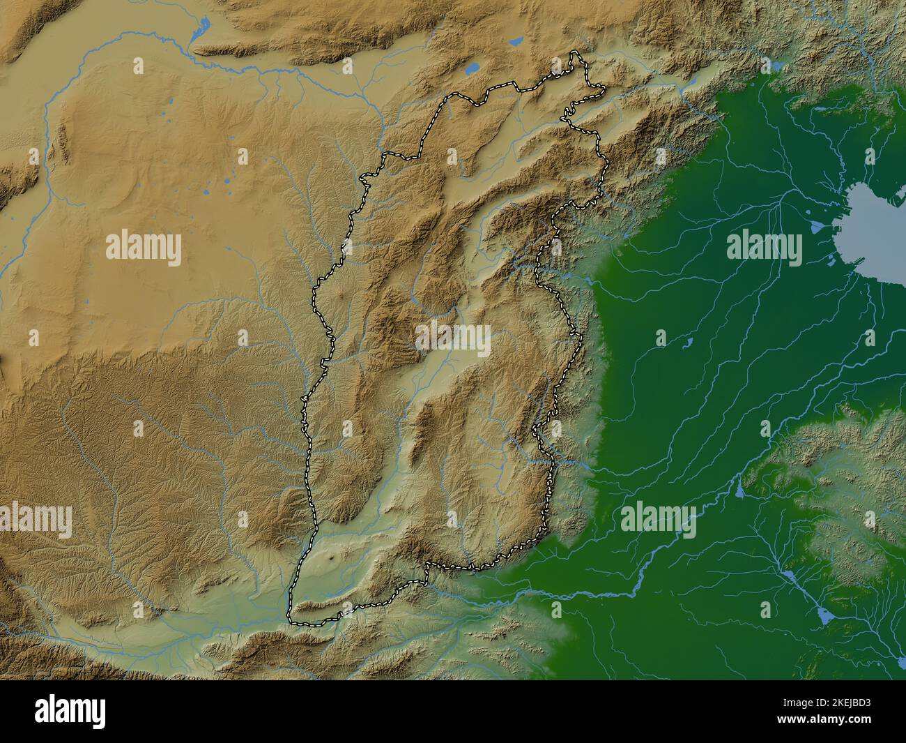 Shanxi, province of China. Colored elevation map with lakes and rivers ...