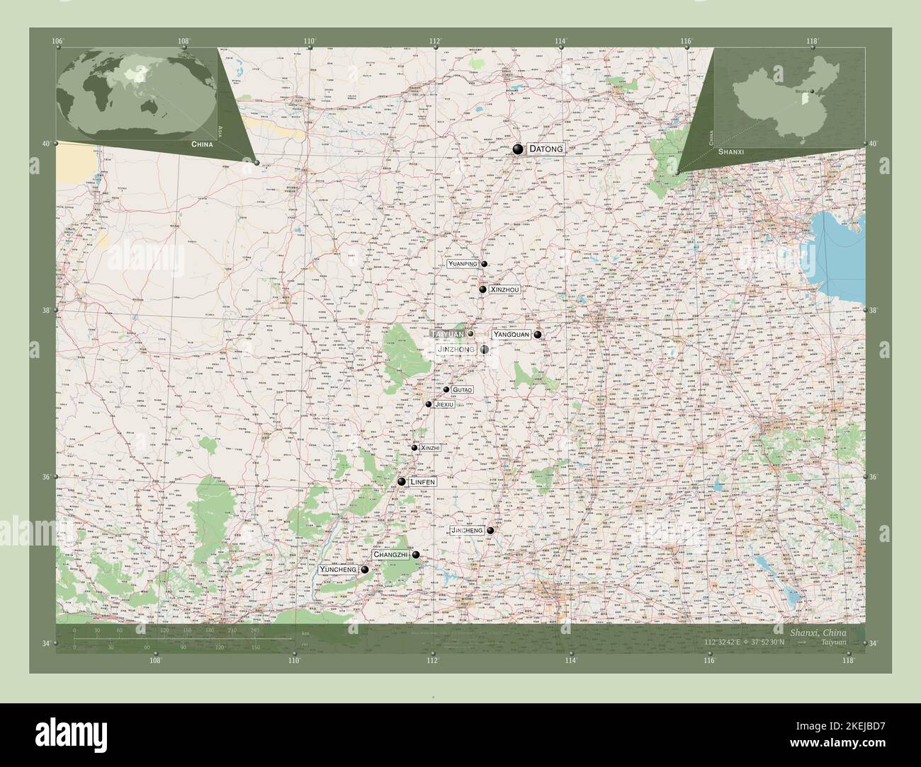 Shanxi, province of China. Open Street Map. Locations and names of ...