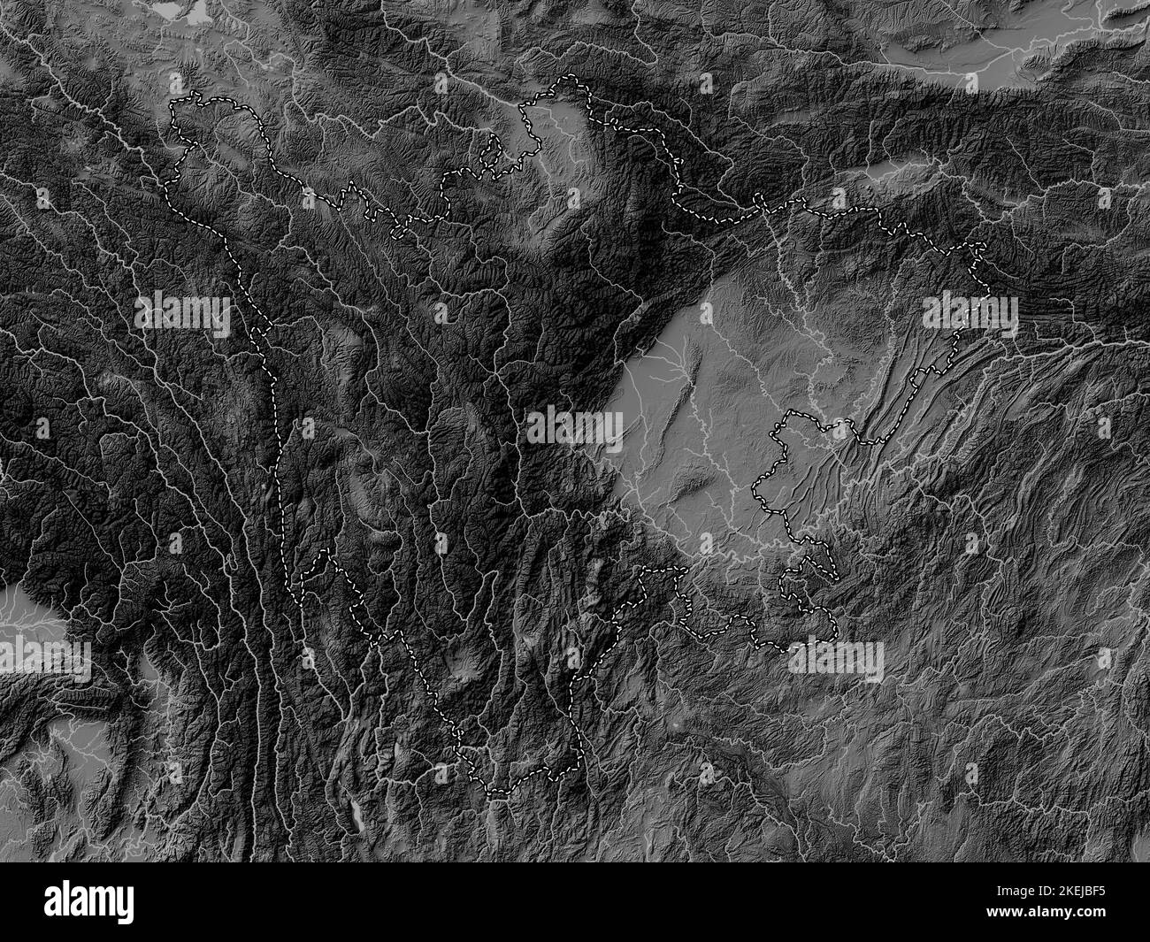 Sichuan, province of China. Bilevel elevation map with lakes and rivers ...