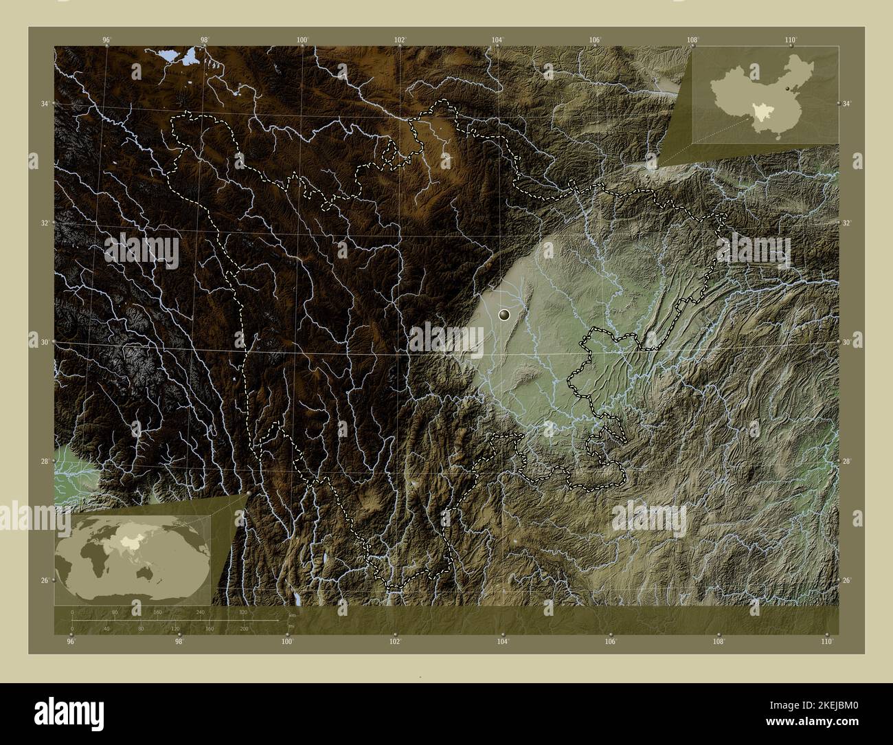 Sichuan, province of China. Elevation map colored in wiki style with ...