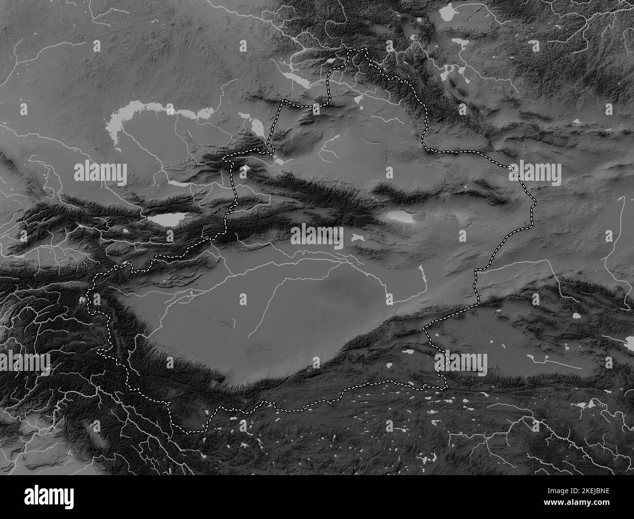 Xinjiang Uygur, autonomous region of China. Grayscale elevation map ...