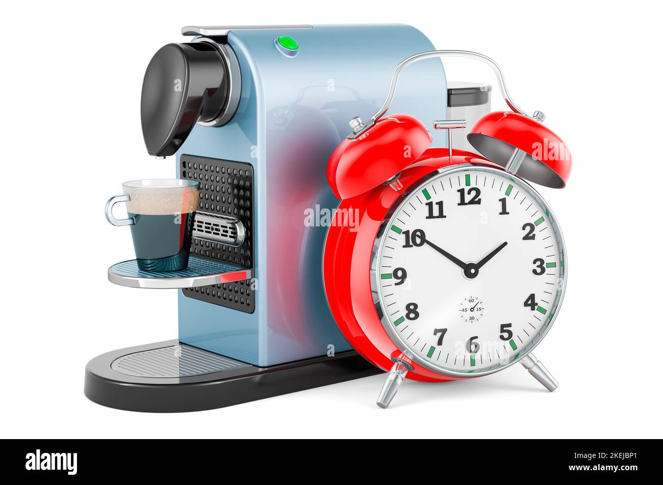 Coffee pod machine with alarm clock, 3D rendering isolated on white ...
