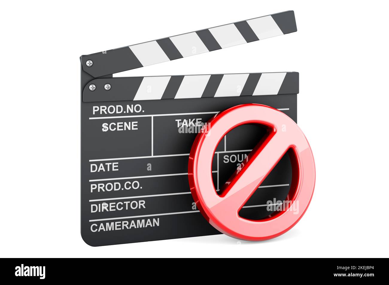 Forbidden sign with clapperboard. 3D rendering isolated on white ...