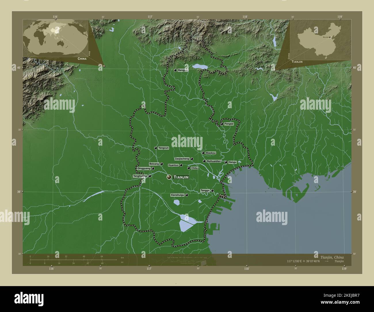 Tianjin, municipality of China. Elevation map colored in wiki style ...