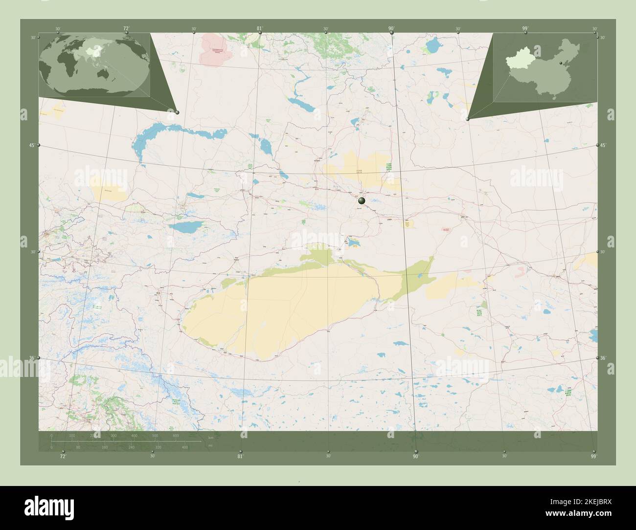 Xinjiang Uygur, autonomous region of China. Open Street Map. Corner ...