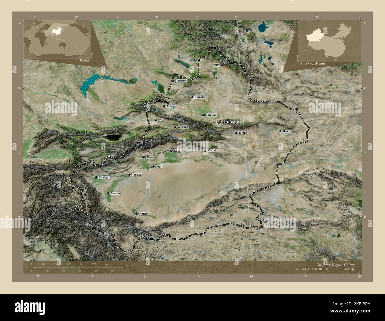 Xinjiang Uygur, autonomous region of China. High resolution satellite ...